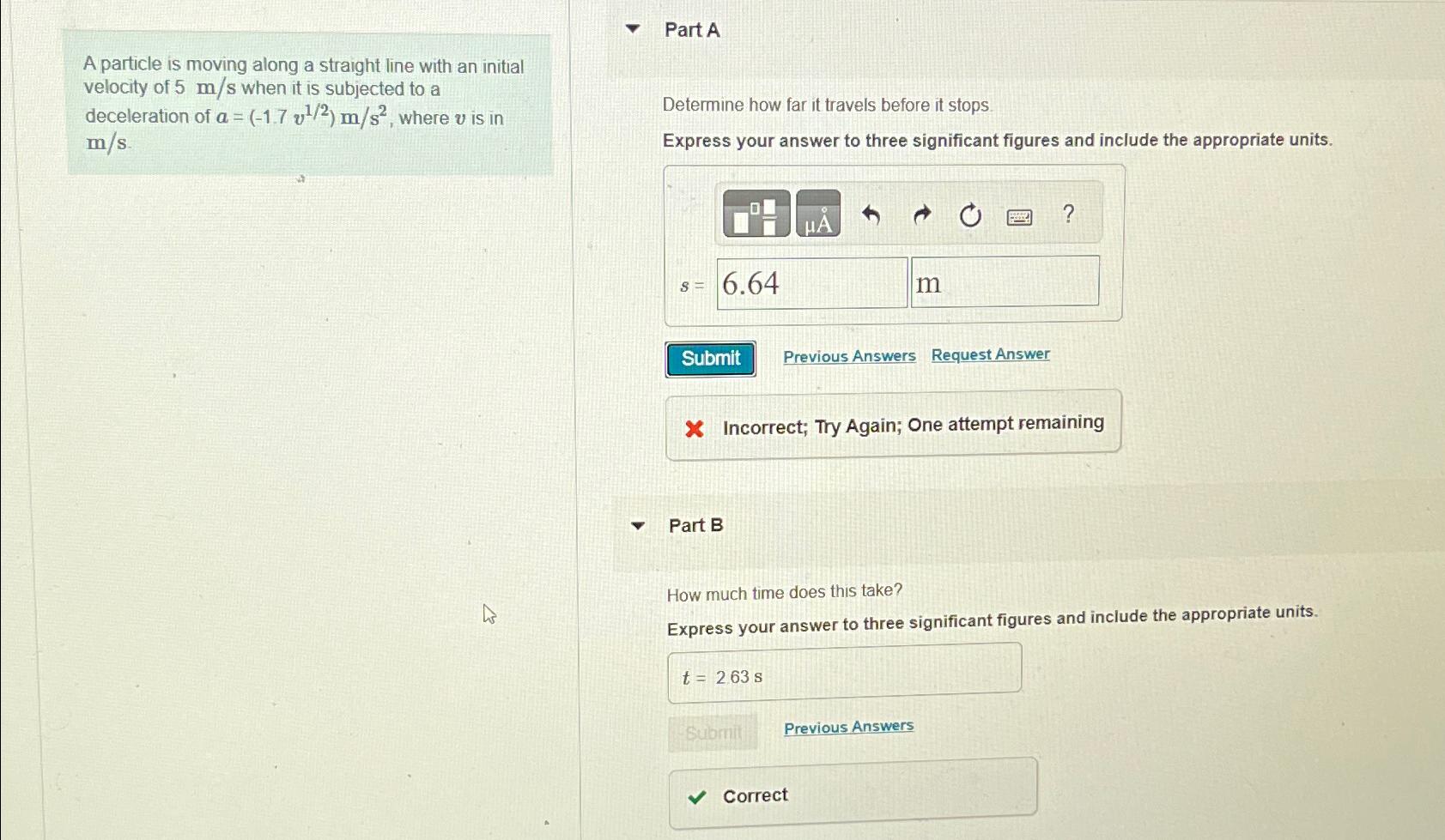 Solved Part AA particle is moving along a straight line with | Chegg.com