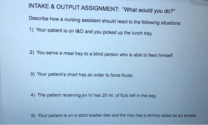 Solved INTAKE \& OUTPUT ASSIGNMENT: "What would you do?" | Chegg.com