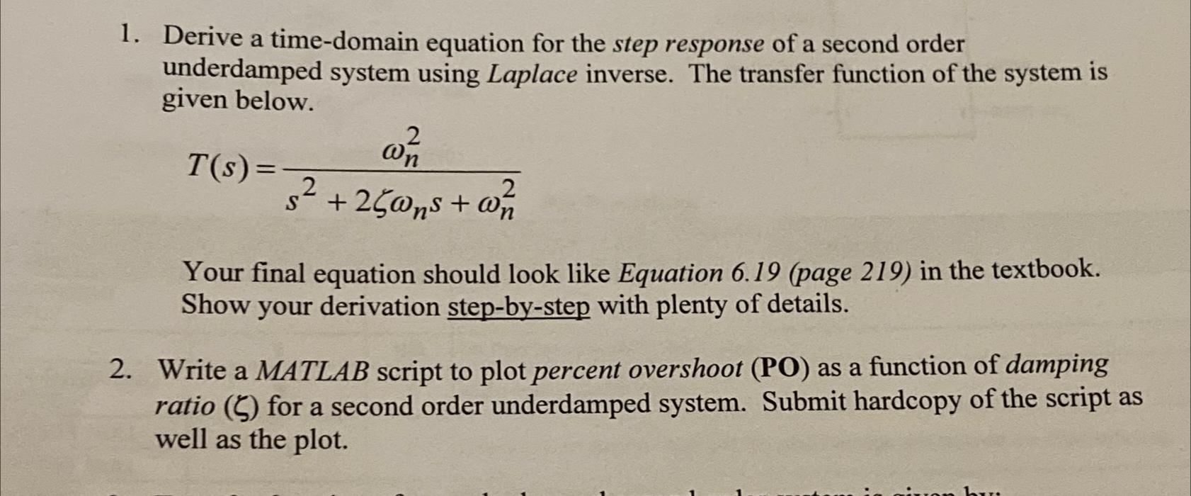 Solved Derive a time-domain equation for the step response | Chegg.com