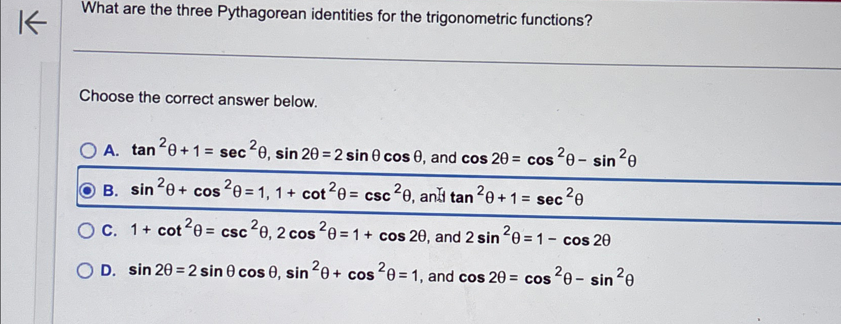 Solved What are the three Pythagorean identities for the | Chegg.com
