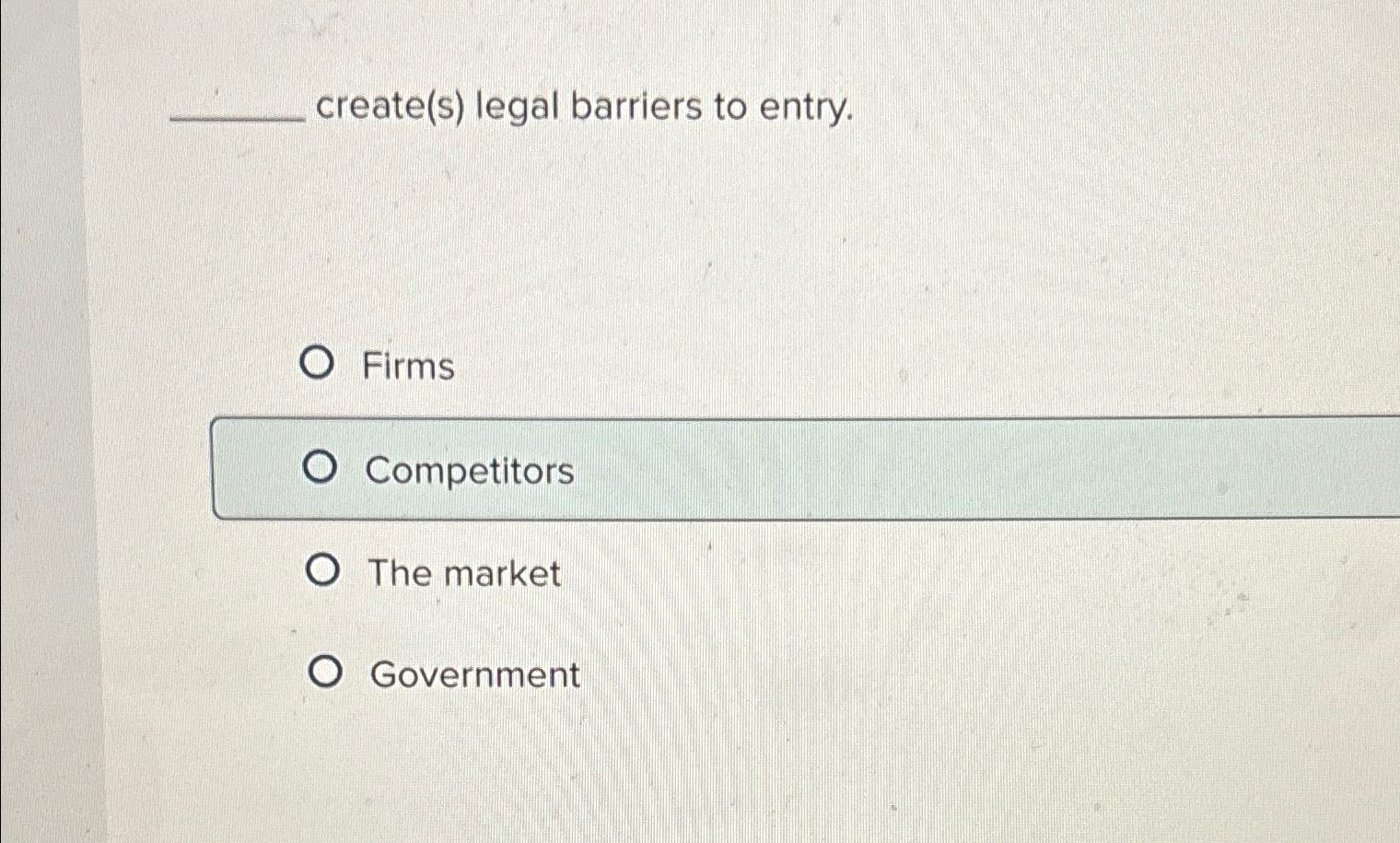 Solved create(s) ﻿legal barriers to | Chegg.com