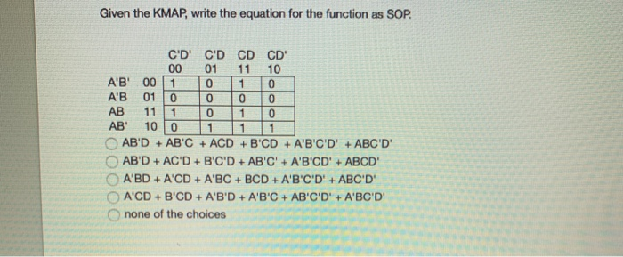 Solved Given the KMAP, write the equation for the function | Chegg.com
