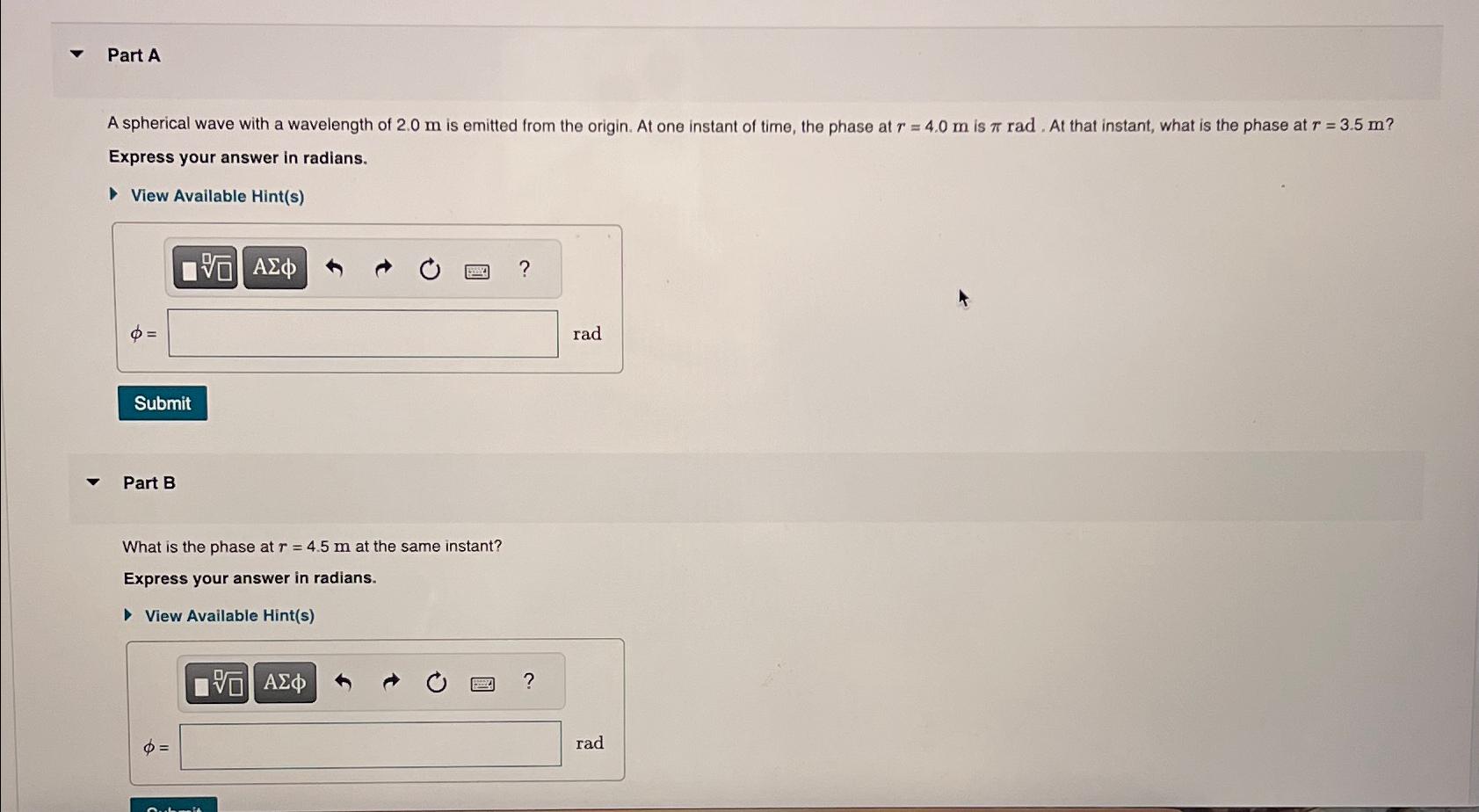 Solved Part AA spherical wave with a wavelength of 2.0m ﻿is | Chegg.com