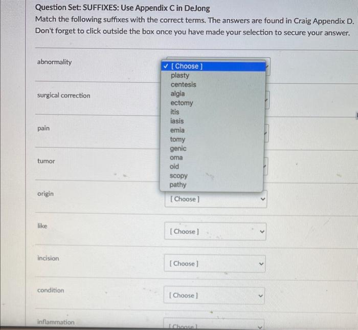 Solved Question Set: SUFFIXES: Use Appendix C in DeJong | Chegg.com