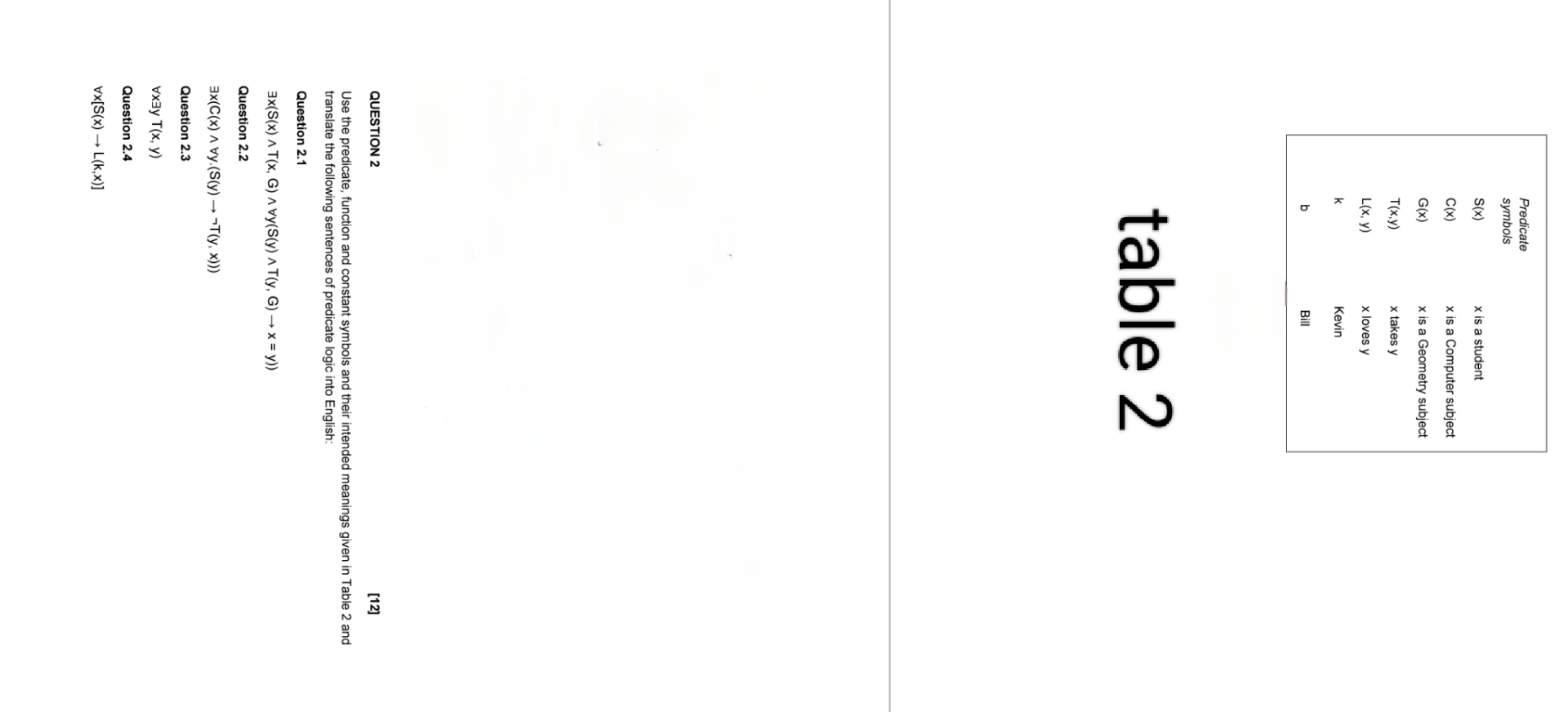 Solved Billtable 2QUESTION 2[12]Use the predicate, function | Chegg.com