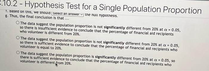 Solved C.10.2 - Hypothesis Test for a Single Population | Chegg.com