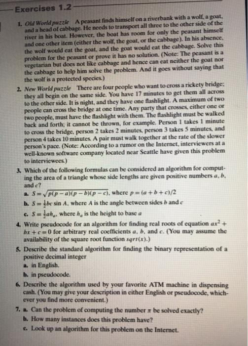 Solved Exercises 1.2 1. Old World puzzle A peasant finds | Chegg.com