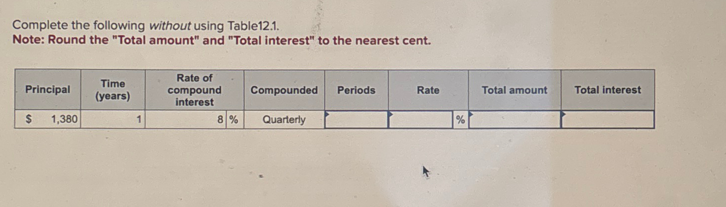 Solved Complete the following without using Table12.1.Note: | Chegg.com