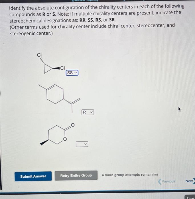 Solved Identify the absolute configuration of the chirality | Chegg.com