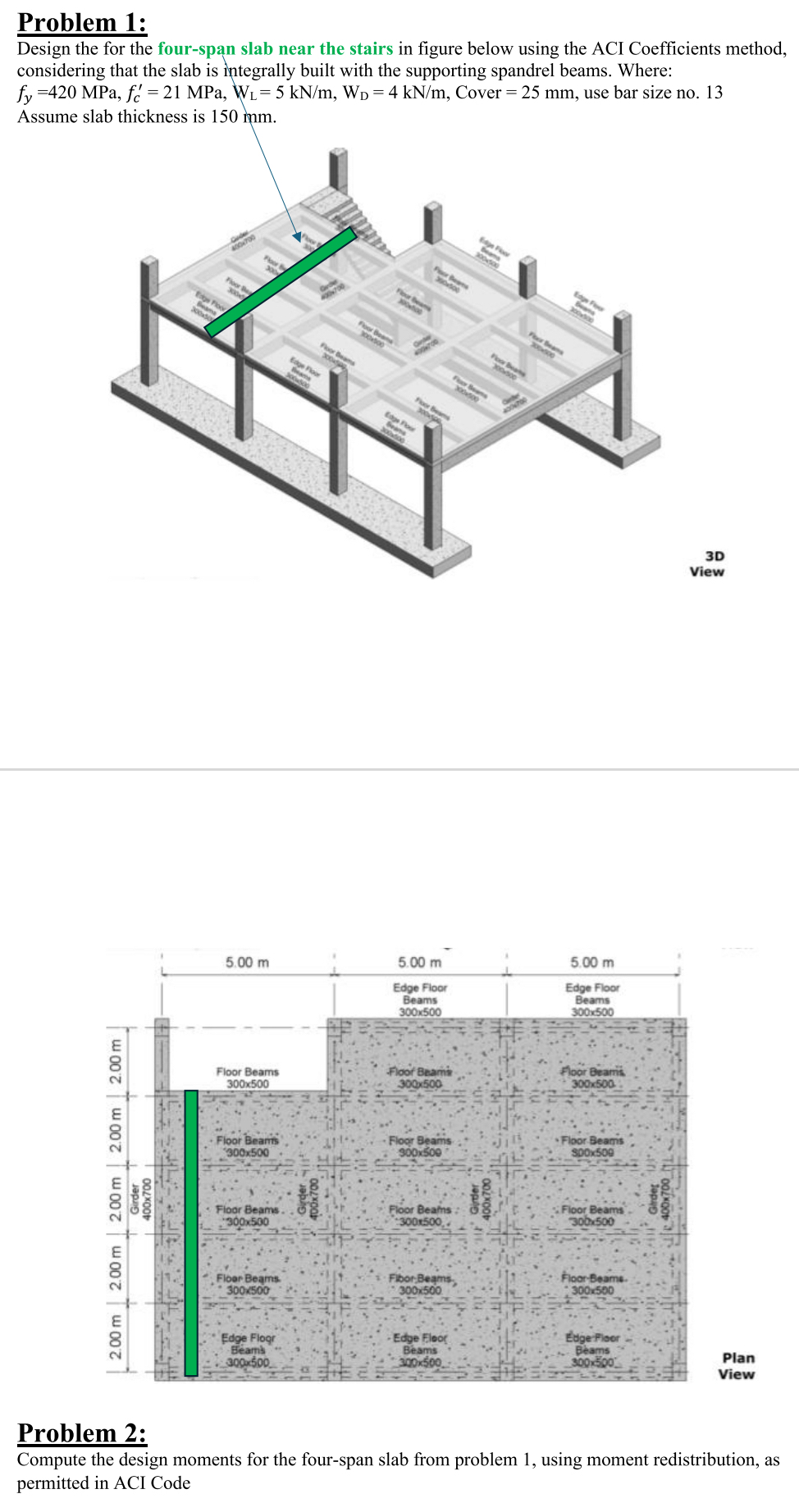 Solved Problem 1:Design the for the four-span slab near the | Chegg.com