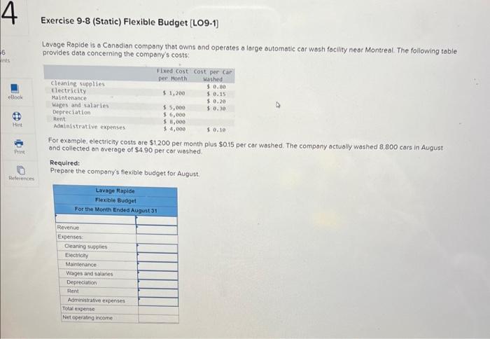 Solved Exercise 9-8 (Static) Flexible Budget [LO9-1] Lavage | Chegg.com