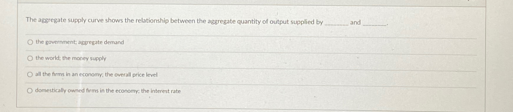 Solved The aggregate supply curve shows the relationship | Chegg.com