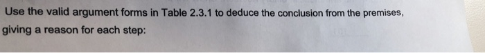 Solved Use The Valid Argument Forms In Table 2 3 1 To Deduce