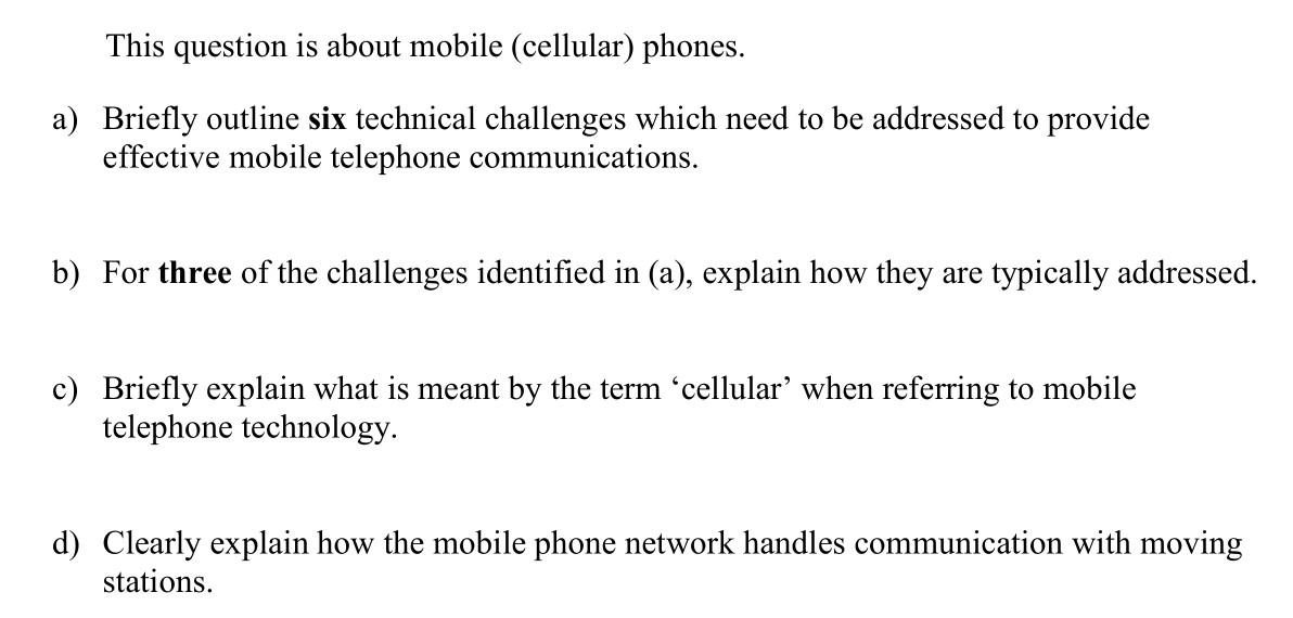 Solved This question is about mobile (cellular) phones. a) | Chegg.com