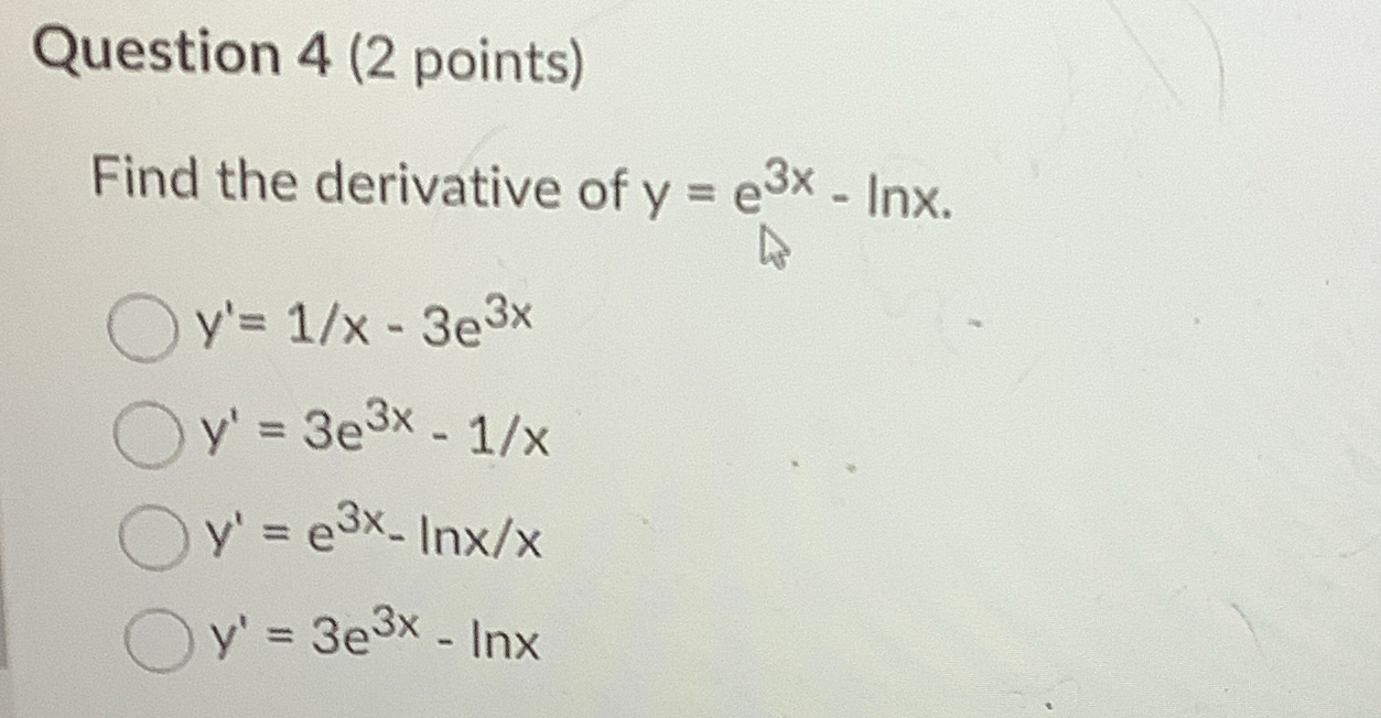 Solved Question 4 (2 ﻿points)Find the derivative of | Chegg.com