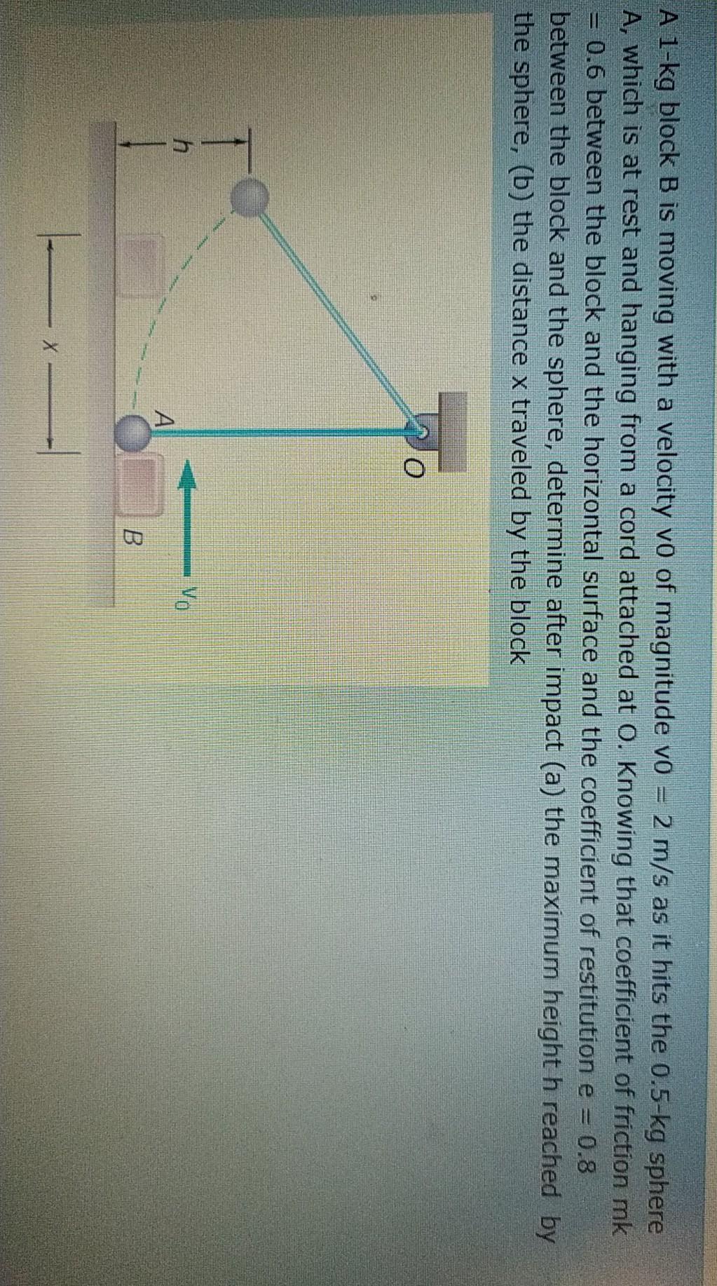 Solved A 1-kg block B is moving with a velocity vo of | Chegg.com
