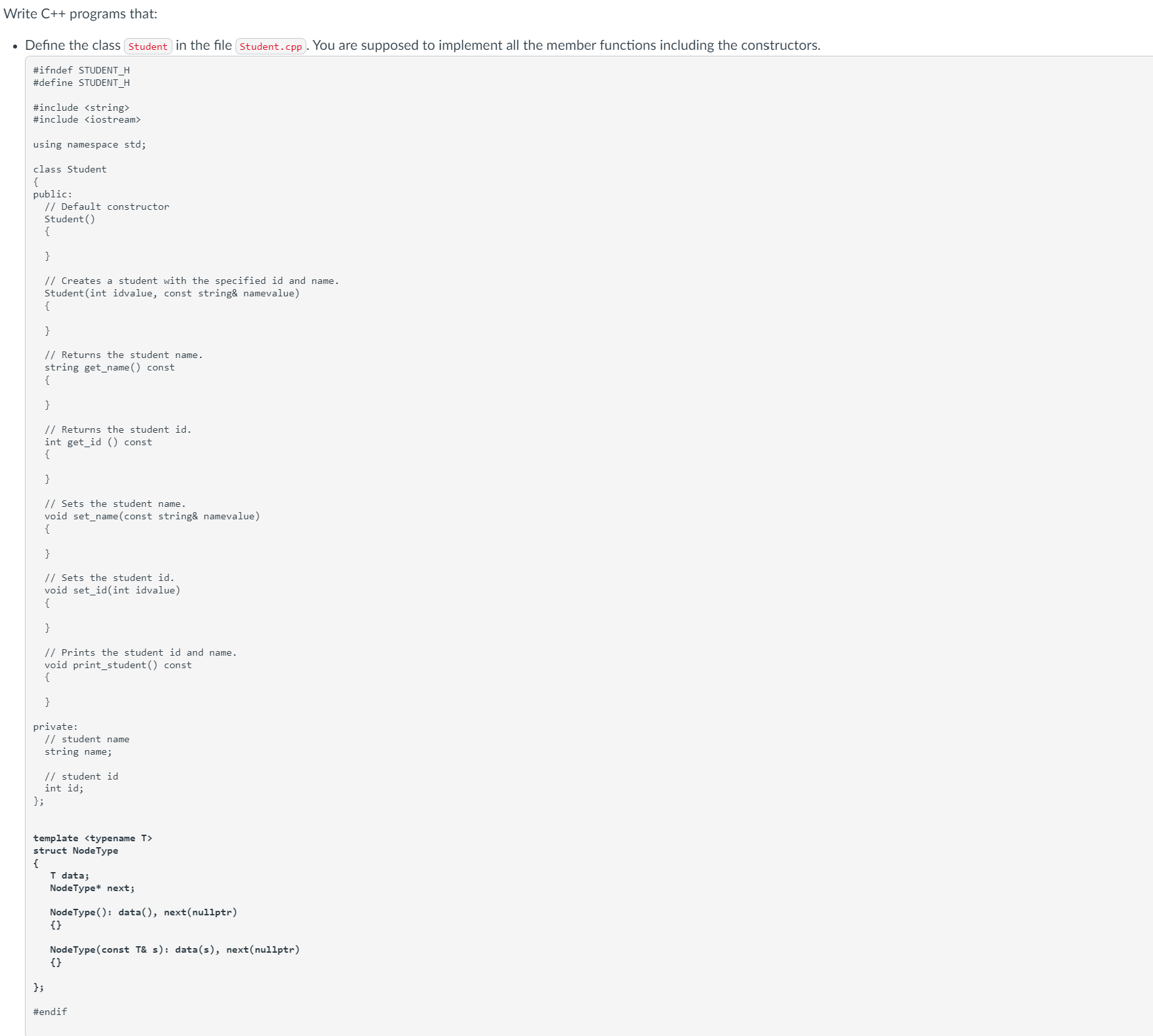 Solved Write C++ programs that:Define the class Student in | Chegg.com Solved Write C++ programs that:Define the class Student in | Chegg.com