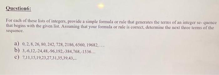 For each of these lists of integers, provide a simple | Chegg.com