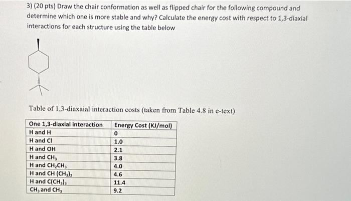 Solved 3) (20 pts) Draw the chair conformation as well as | Chegg.com