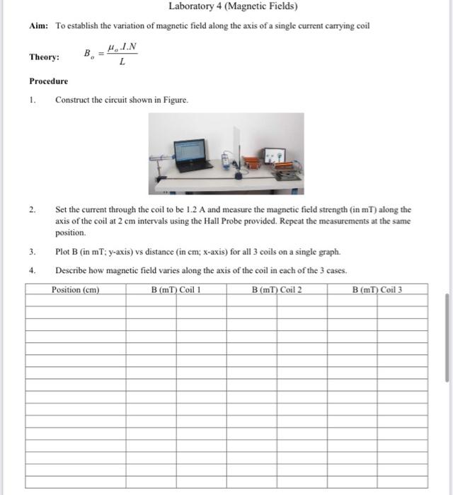 Solved Laboratory 4 (Magnetic Fields) Aim: To establish the | Chegg.com