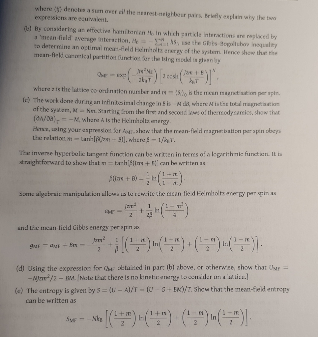 Solved Mean-field theory (I)In this question, we consider | Chegg.com