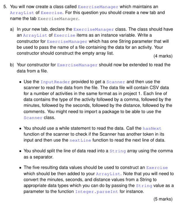 5. You will now create a class called ExerciseManager | Chegg.com