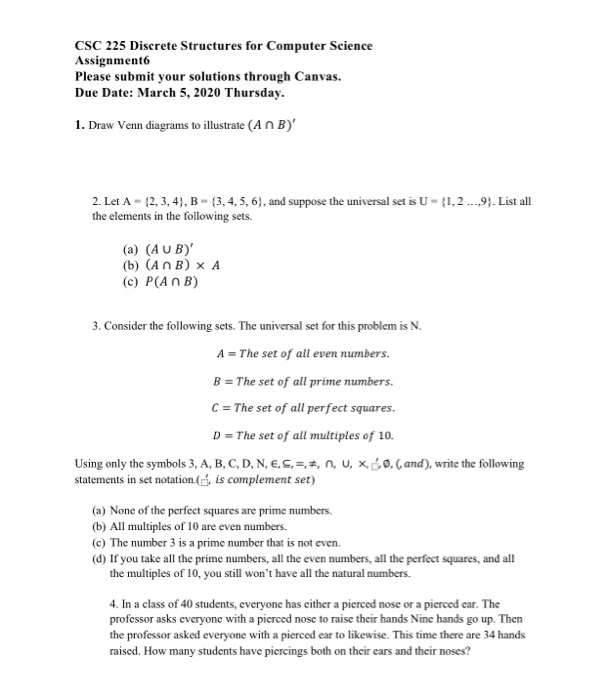 Solved CSC 225 Discrete Structures for Computer Science | Chegg.com