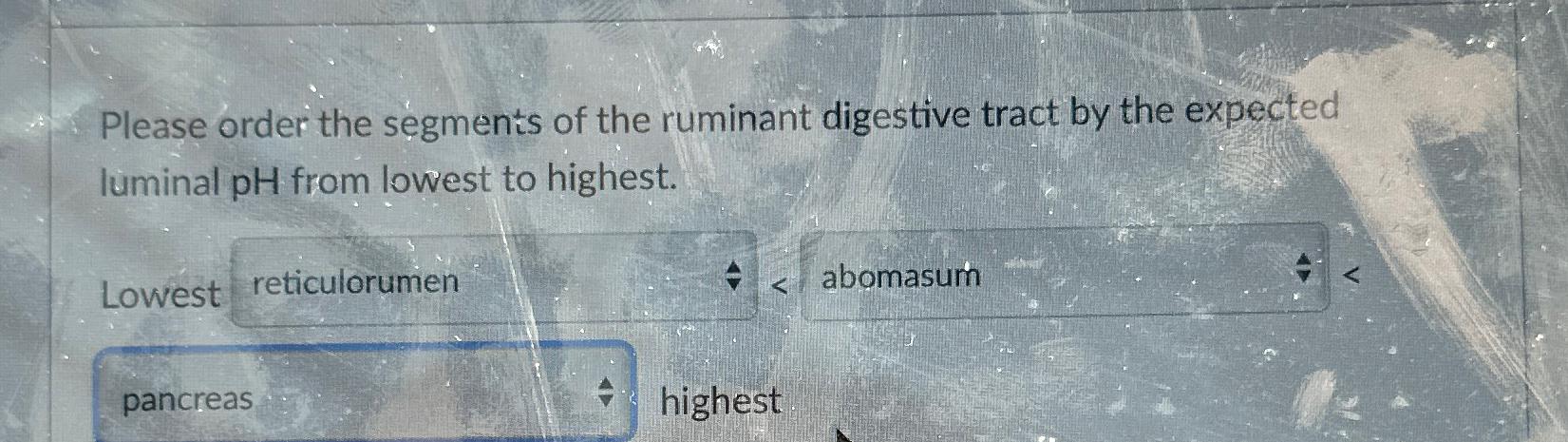 Solved Please order the segments of the ruminant digestive | Chegg.com