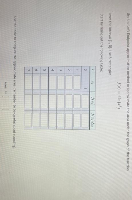 Solved Use the Left Endpoint approximation method to | Chegg.com