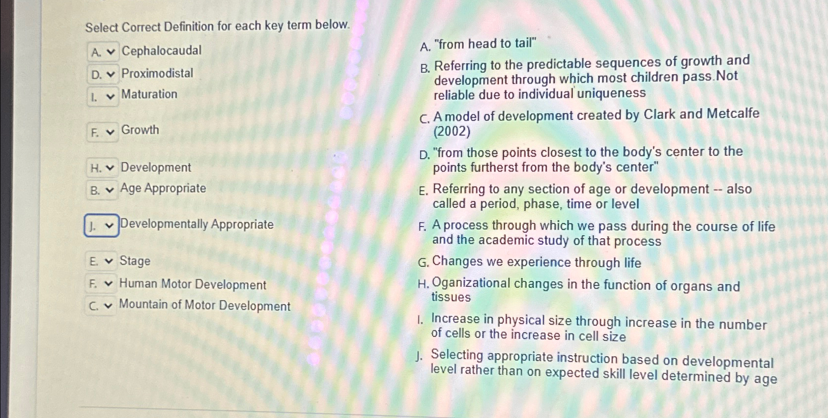Solved Select Correct Definition for each key term | Chegg.com