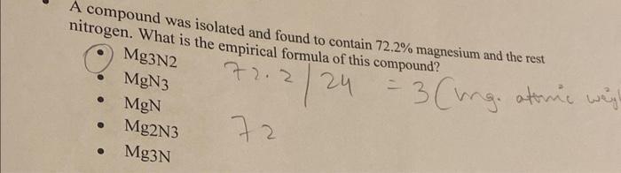 Solved A compound was isolated and found to contain 72.2% | Chegg.com