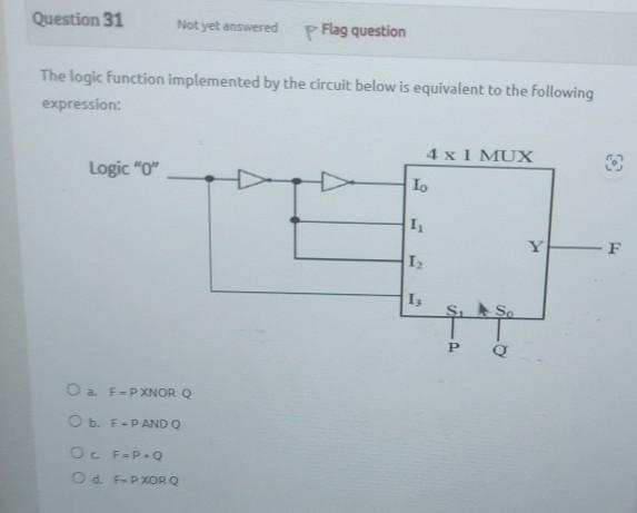 Solved Question 31Not yet answeredFlag questionThe logic | Chegg.com