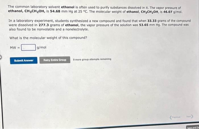 Solved The common laboratory solvent ethanol is often used | Chegg.com