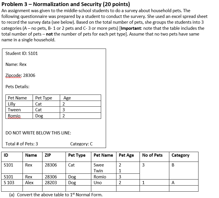 Solved Problem 3 - Normalization and Security (20 points) An | Chegg.com