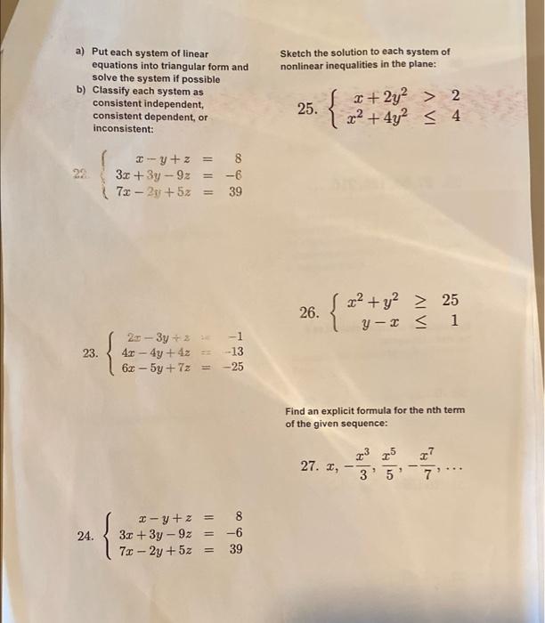 Solved a) Put each system of linear equations into | Chegg.com