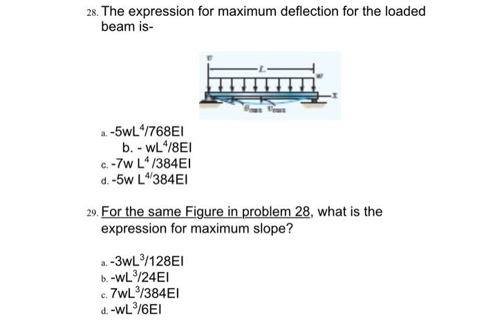 Solved 28. The expression for maximum deflection for the | Chegg.com