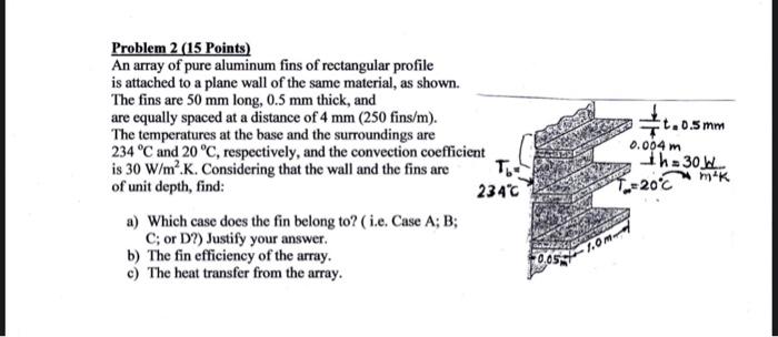 Solved Problem 2 (15 Points) An array of pure aluminum fins | Chegg.com