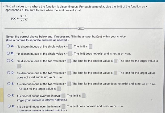 Solved Find all values x = a where the function is | Chegg.com