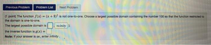 Solved Previous Probler Probler List Next Problem (1 point) | Chegg.com
