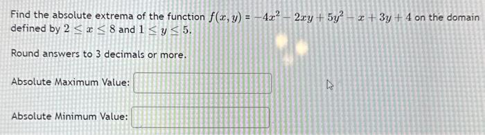 Solved Find the absolute extrema of the function | Chegg.com