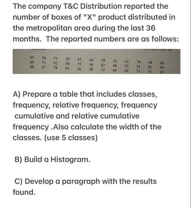 Solved The company T\&C Distribution reported the number of | Chegg.com