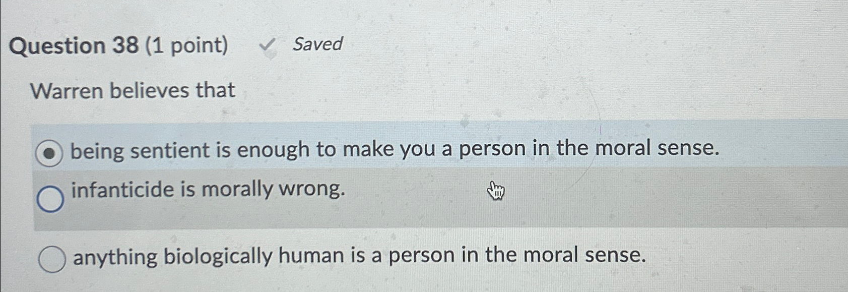 Solved Question 38 (1 ﻿point) ﻿SavedWarren believes | Chegg.com