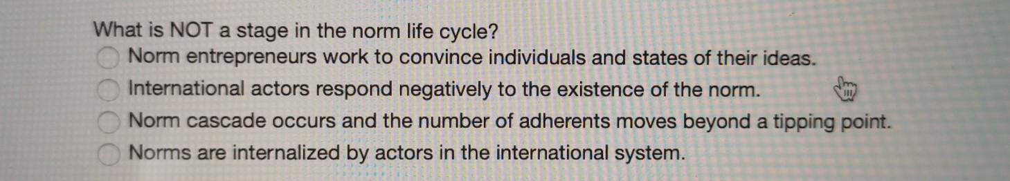 Solved What is NOT a stage in the norm life cycle? Norm | Chegg.com