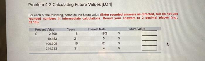 Solved Problem 4-2 Calculating Future Values [LO 1] For each | Chegg.com