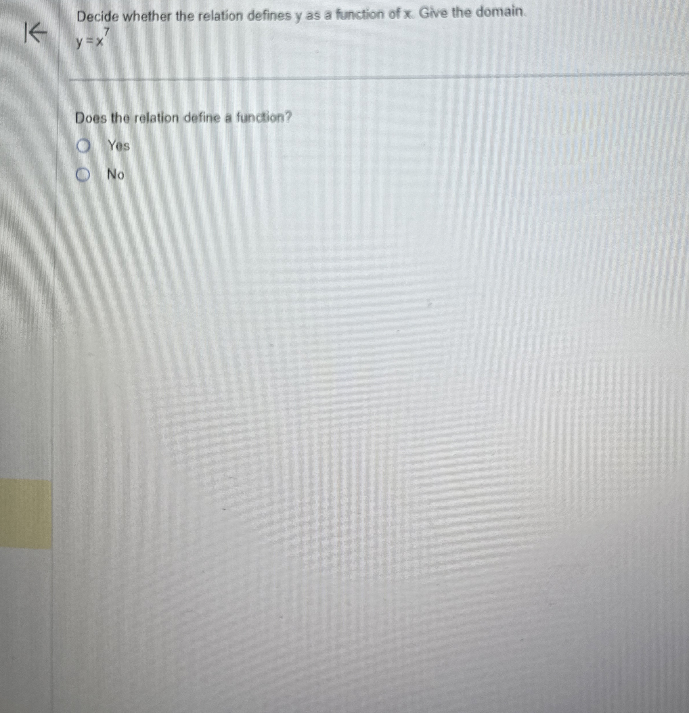 Solved Decide whether the relation defines y ﻿as a function | Chegg.com