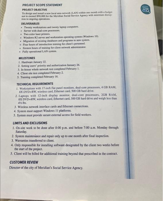 Solved PROJECT SCOPE STATEMENT PROJECT OBJECTIVE To design | Chegg.com