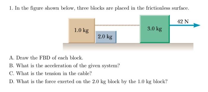 Solved 1. In the figure shown below, three blocks are placed | Chegg.com