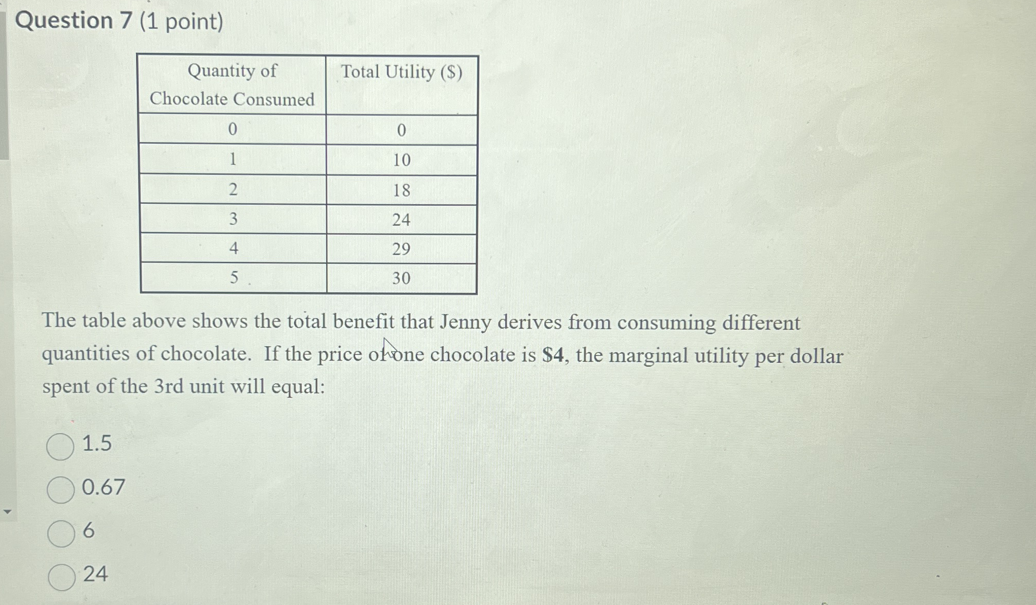 Solved Question 7 (1 ﻿point)\table[[\table[[Quantity | Chegg.com