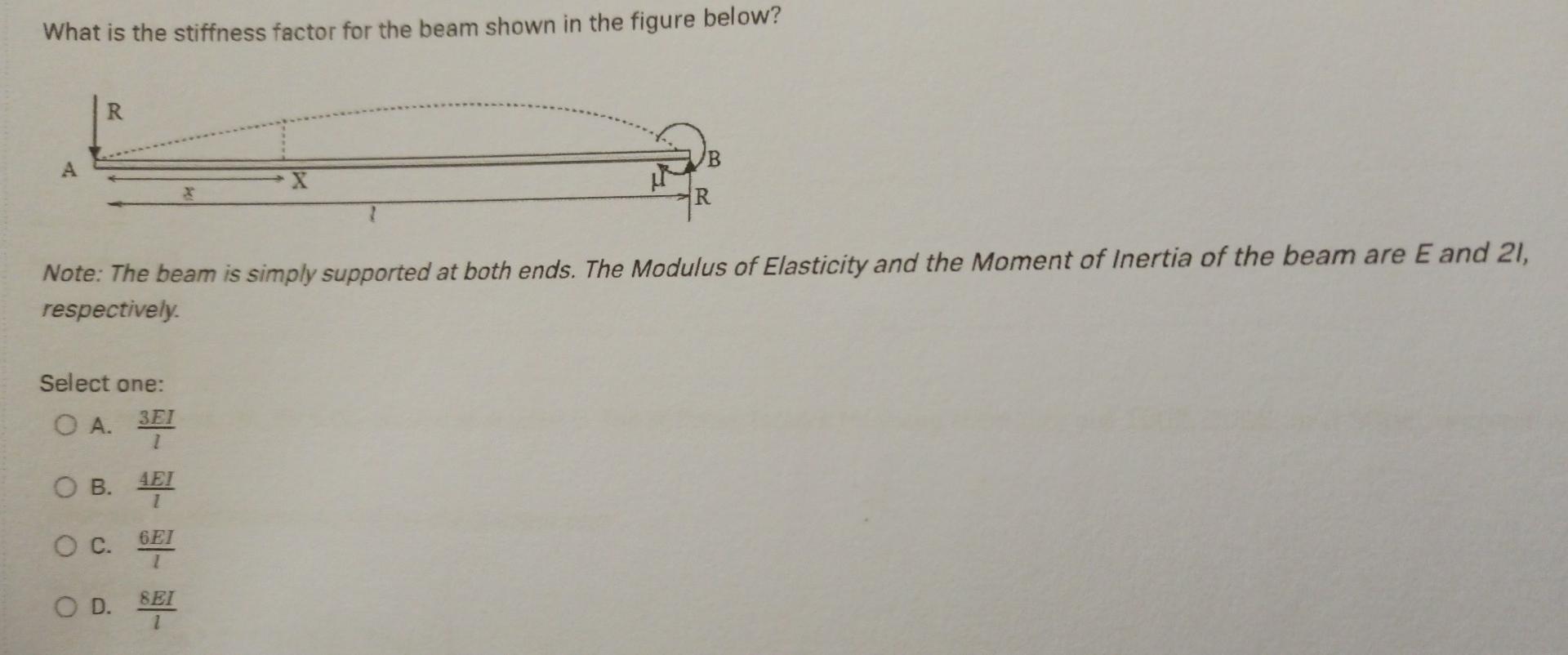 Solved What is the stiffness factor for the beam shown in | Chegg.com