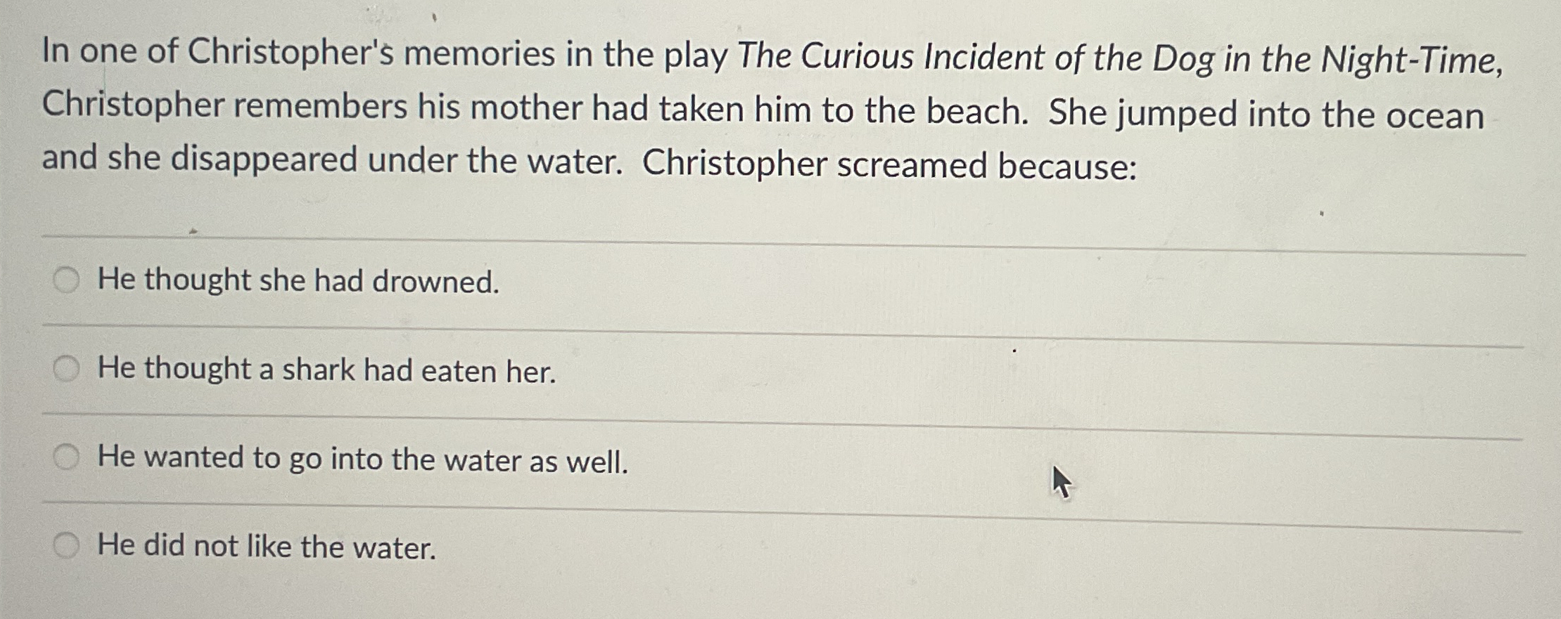 Solved In one of Christopher's memories in the play The | Chegg.com